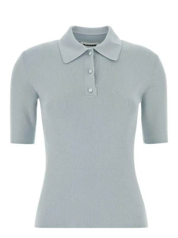 JIL SANDER Ribbed Wool Polo Shirt - Blue
