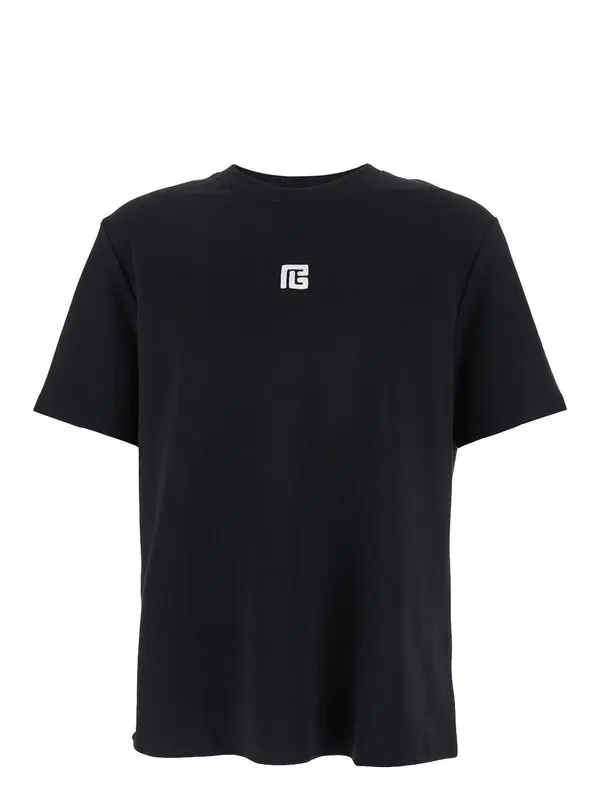 Balmain Crewneck T-shirt With Logo Print On The Front In Cotton - Black