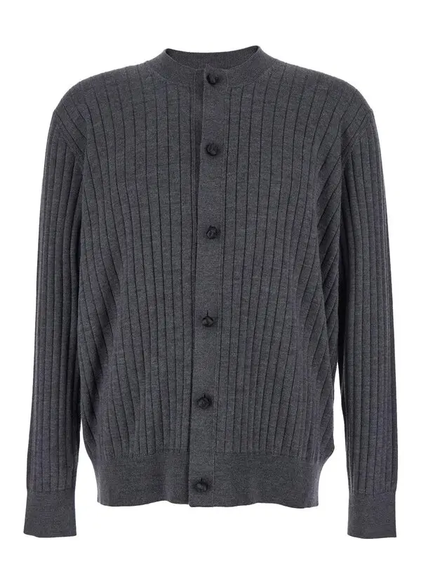 Bottega Veneta Grey Wool Crewneck Cardigan With Front Button Closure - Multicolor