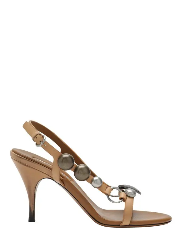 Miu Miu Leather Slingback Sandals With Metal Embellishments - Brown
