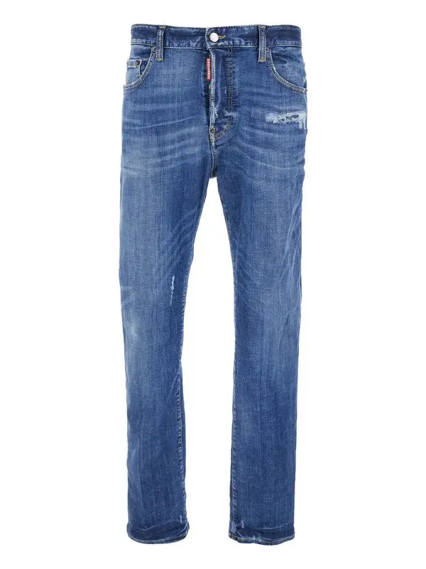 Dsquared2 Blue Denim Jeans With Ripped Details And Rear Logo Patch - Multicolor