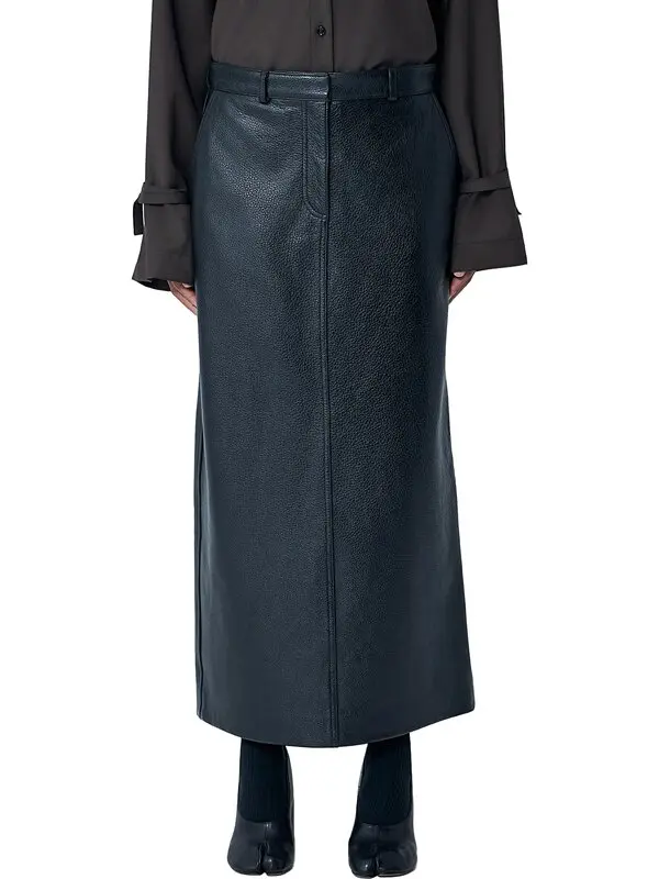 TOTEME Pebble-grain Leather Paneled Skirt - Black