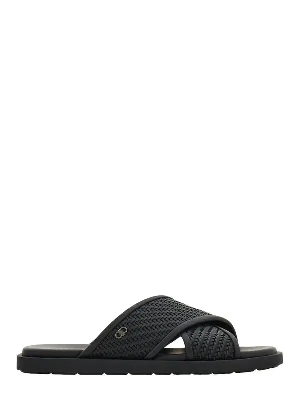 FERRAGAMO Woven Leather Crossover Strap Sandals - Black