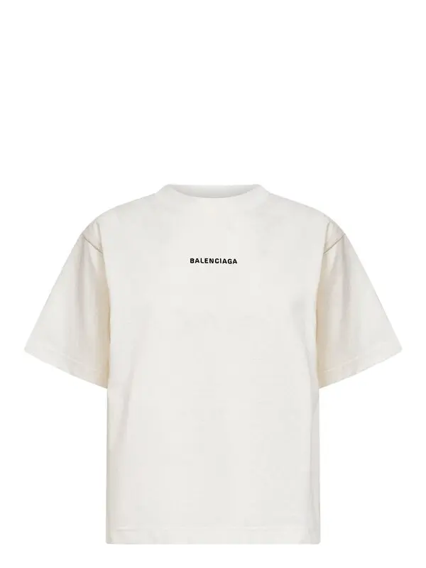 Balenciaga Cream Cotton T-shirt With Black Embroidery - Multicolor