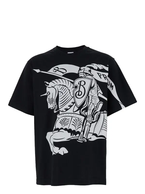 Burberry Black T-shirt With Contrasting Equestrian Knight Print In Cotton - Multicolor