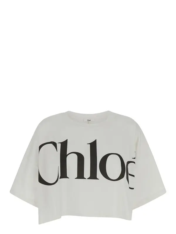 Chloé Cotton Cropped T-shirt With Logo Lettering - Multicolor