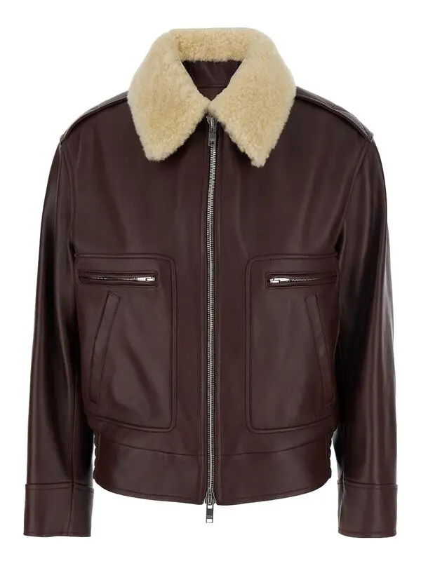 Bottega Veneta Shearling And Leather Zip-up Coat With Removable Fur Collar - Multicolor