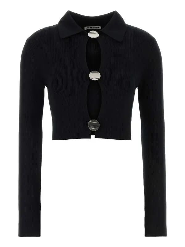 JIL SANDER Ribbed Wool Cardigan - Black