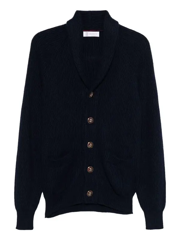 Brunello Cucinelli English Rib Knit Shawl Collar Cardigan - Multicolor