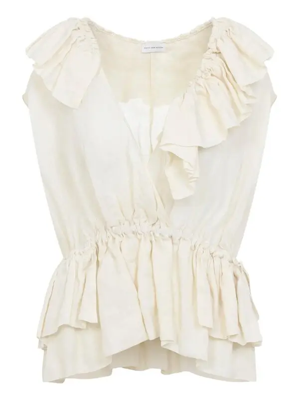 Dries Van Noten Sleeveless Ramie Top With Ruffle Detail - Multicolor