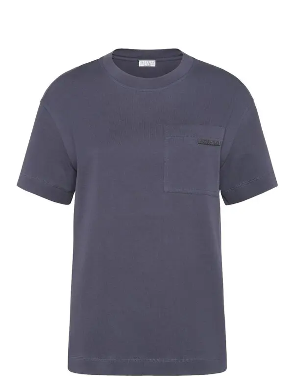 Brunello Cucinelli Brown Cotton T-shirt With Monili Trim - Multicolor