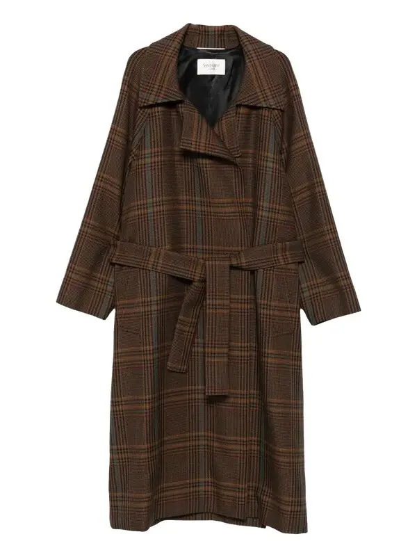 Saint Laurent Wool Raglan Coat - Multicolor
