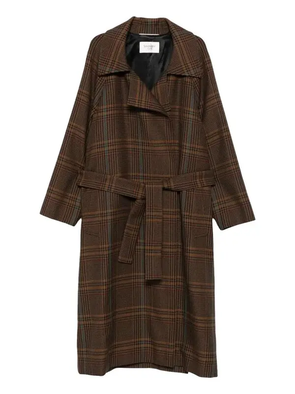 Saint Laurent Wool Raglan Coat - Multicolor