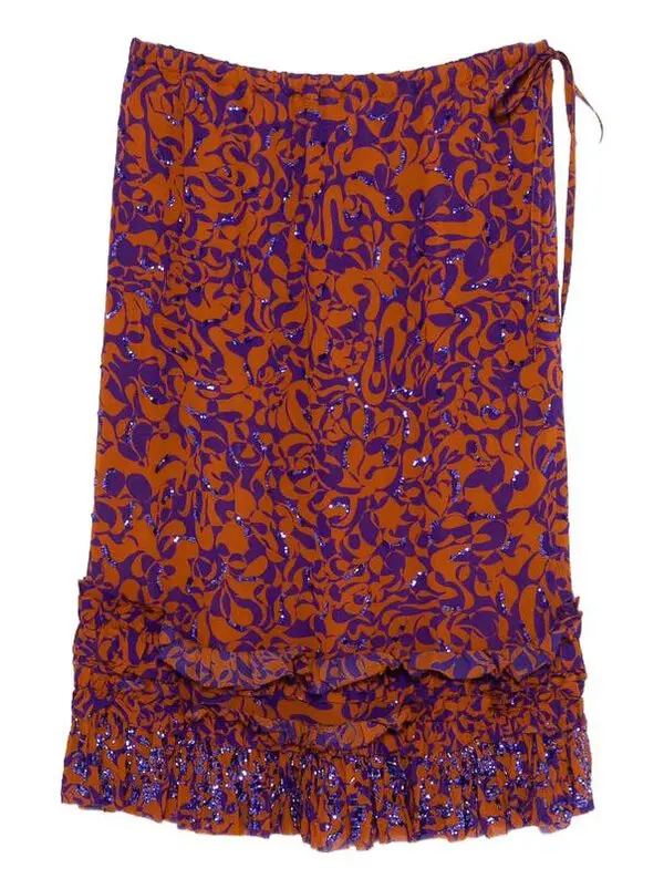 Dries Van Noten Straight Skirt With All-over Print And Sequin Embellishments - Brown