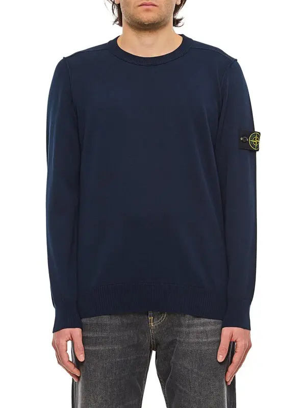Stone Island Cotton Knit Pullover With Logo Badge - Multicolor