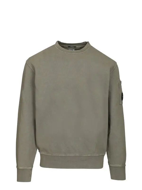 C.P. COMPANY Ribbed Crewneck Sweatshirt With Lens Detail - Gray