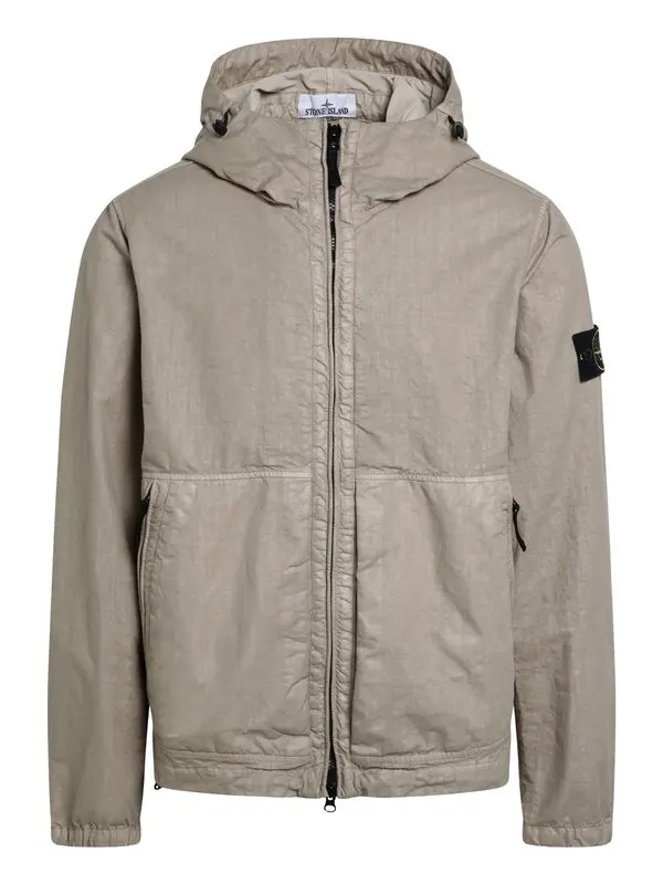 Stone Island Hooded Nylon Zip Jacket - Cream