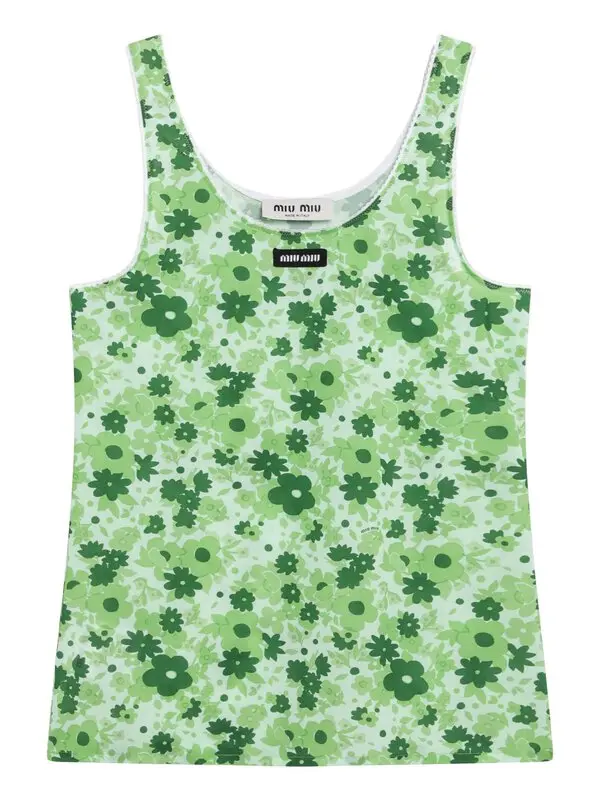 Miu Miu Floral Print Stretch Top - Green