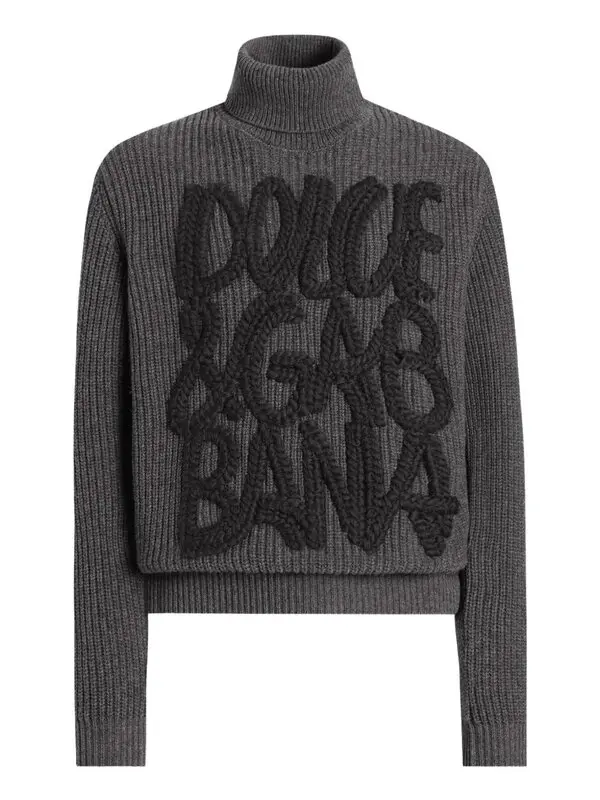 Dolce & Gabbana Wool Ribbed Knit Turtleneck Sweater With Embroidered Logo - Multicolor