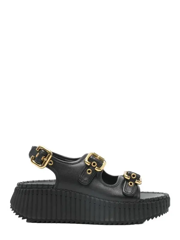 Chloé Leather Platform Sole Buckle Fastening Sandals - Black