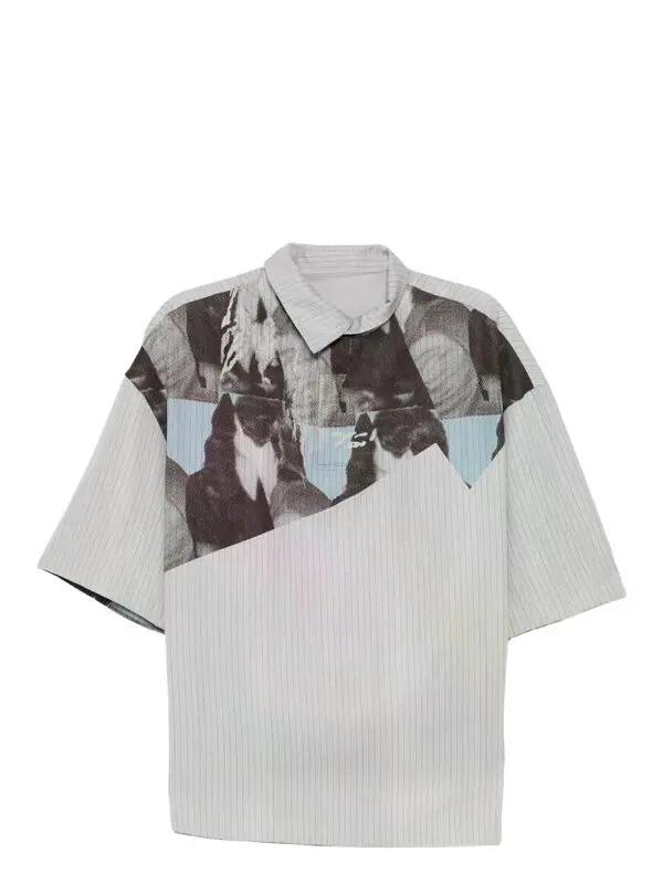 CROQUIS Stripe-pattern Graphic-print Polo Shirt - Grey