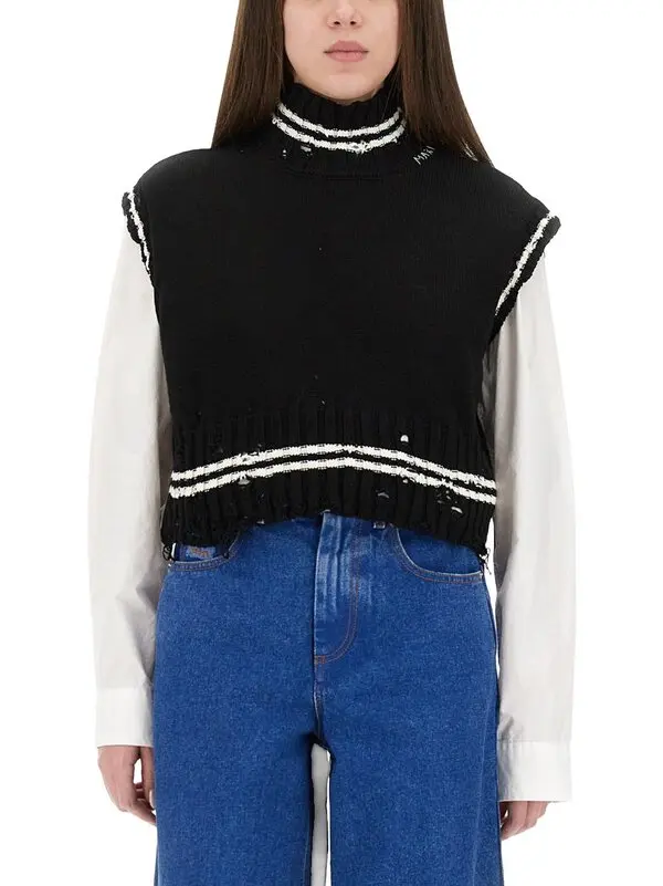 Marni Cropped Cotton Knit Vest - Black