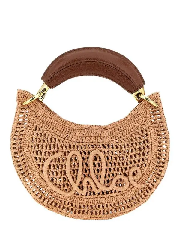 Chloé Crocheted Raffia Half-moon Bag - Cream