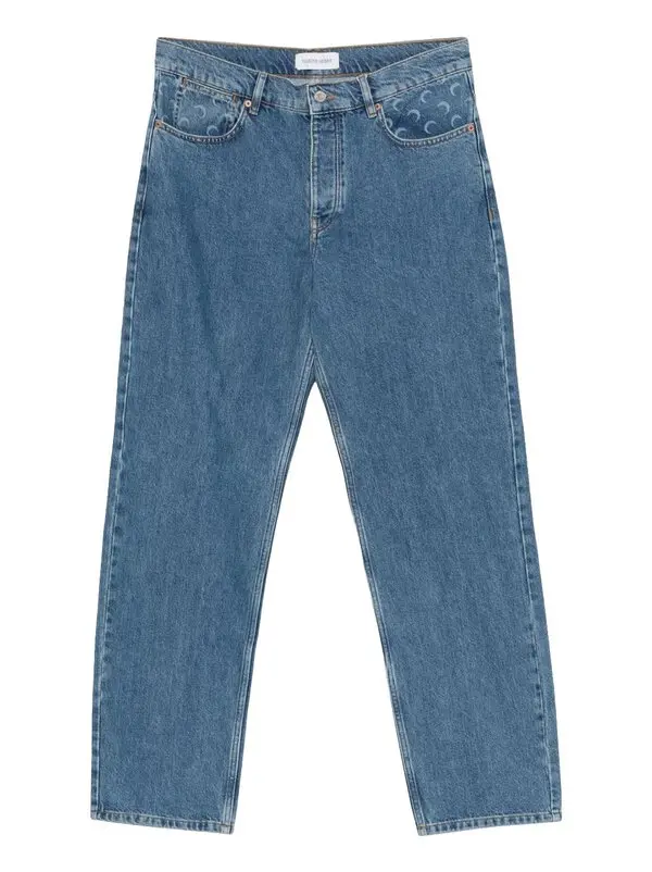 MARINE SERRE Straight Leg Denim Jeans With Logo Print - Multicolor