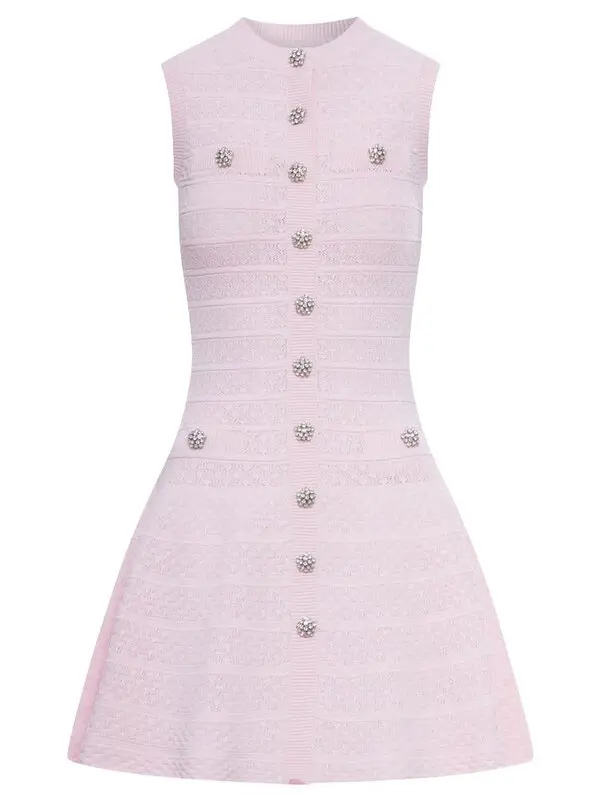 SELF-PORTRAIT Pointelle Diamond Knit Mini Dress - Pink