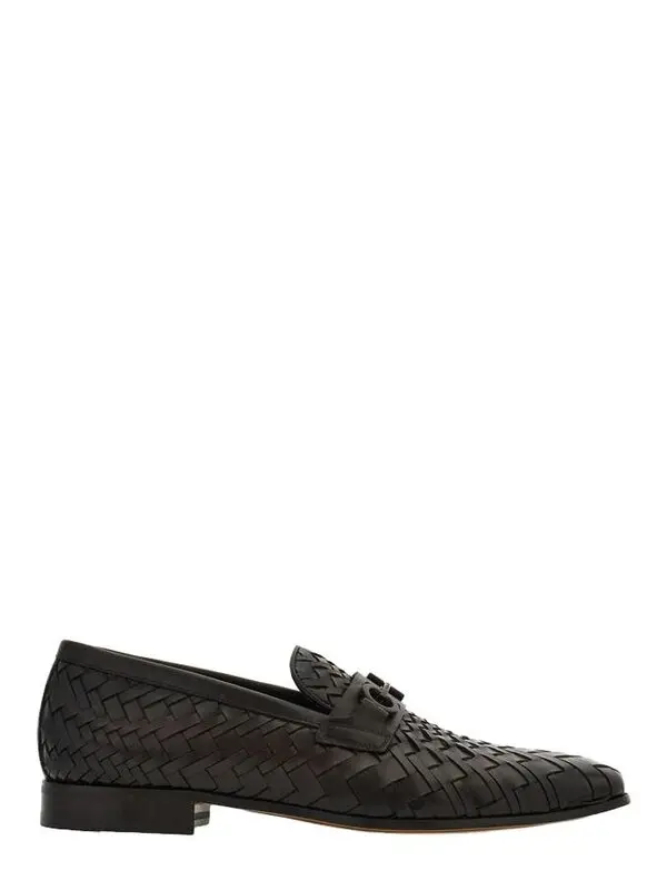 FERRAGAMO Braided Gancio Loafers - Brown