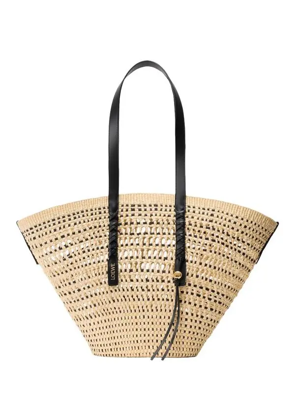 Loewe Large Braid Basket Bag In Iraca Palm And Calfskin - Multicolor