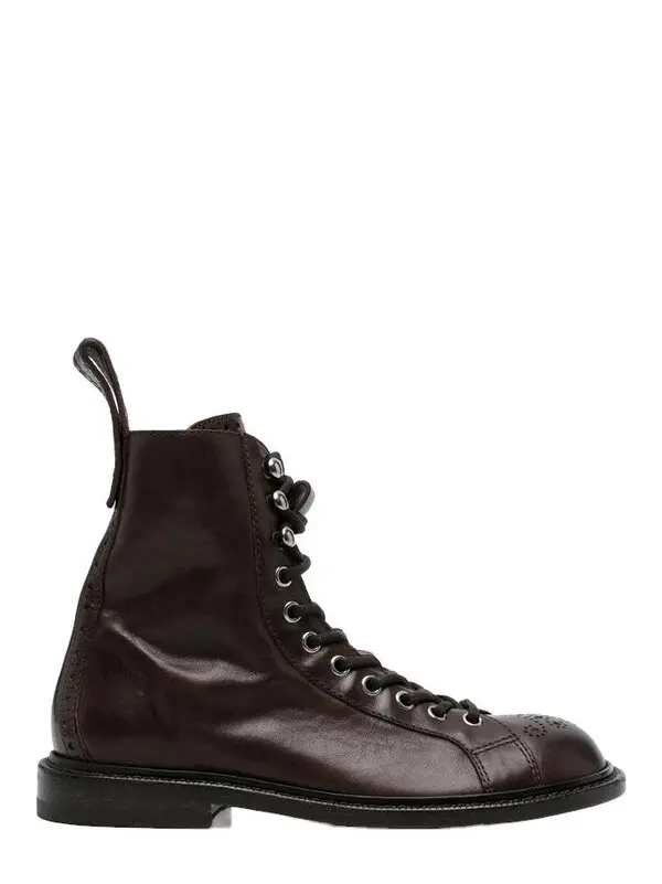 Versace Lace-up Brogue Detailing Leather Boots - Brown