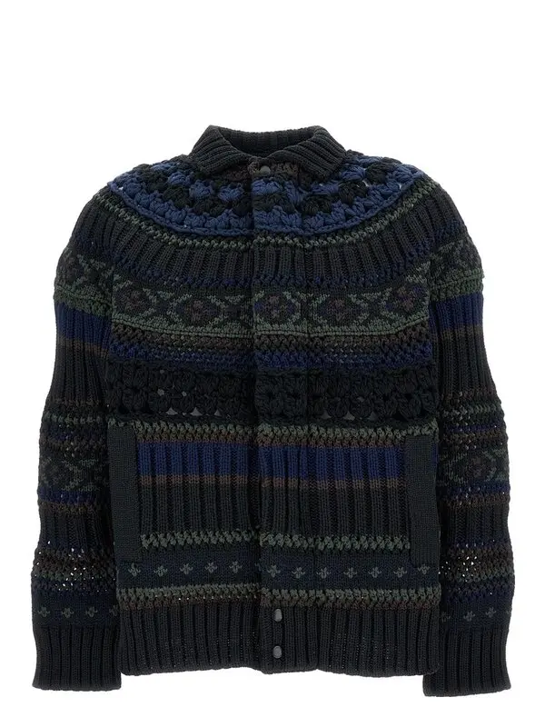 Sacai Knit Blouson With Jacquard Pattern - Multicolor
