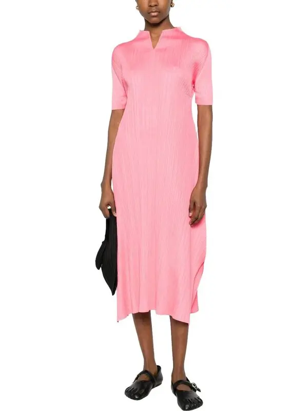 Issey Miyake Pleated V-neck Dress - Multicolor