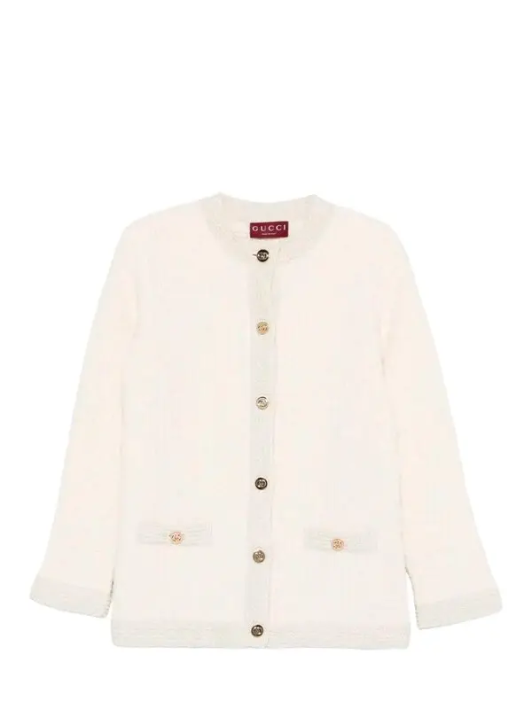 Gucci Long Sleeve Crewneck Bouclé Lamé Wool Cardigan - Multicolor