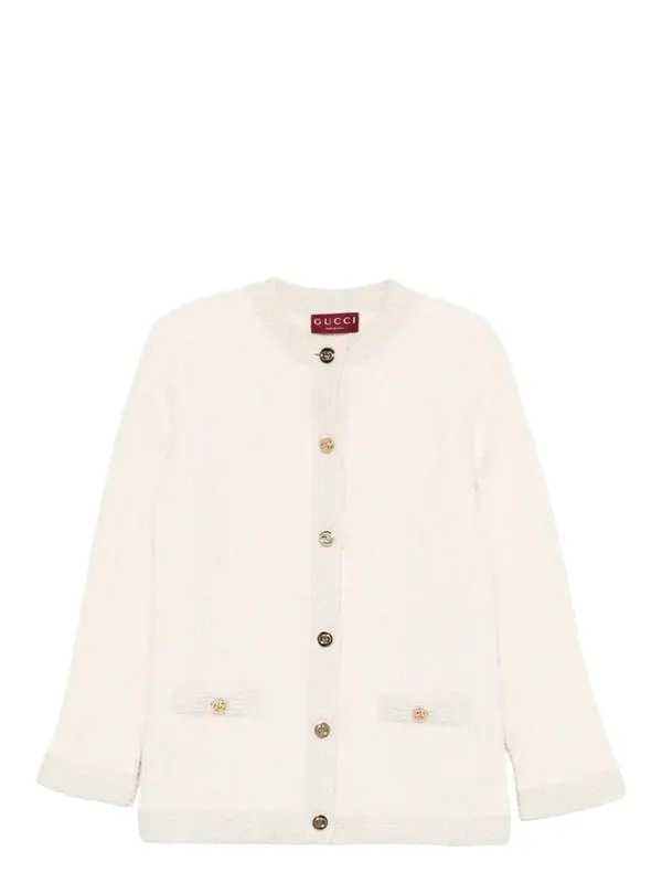 Gucci Long Sleeve Crewneck Bouclé Lamé Wool Cardigan - Multicolor