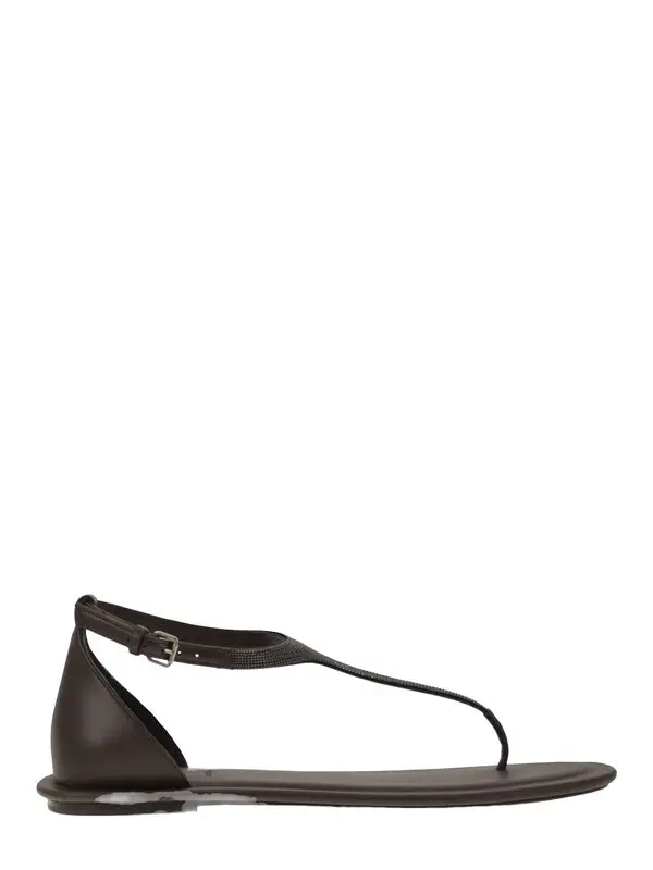 Brunello Cucinelli Nappa Leather Sandals With Precious Strap - Brown