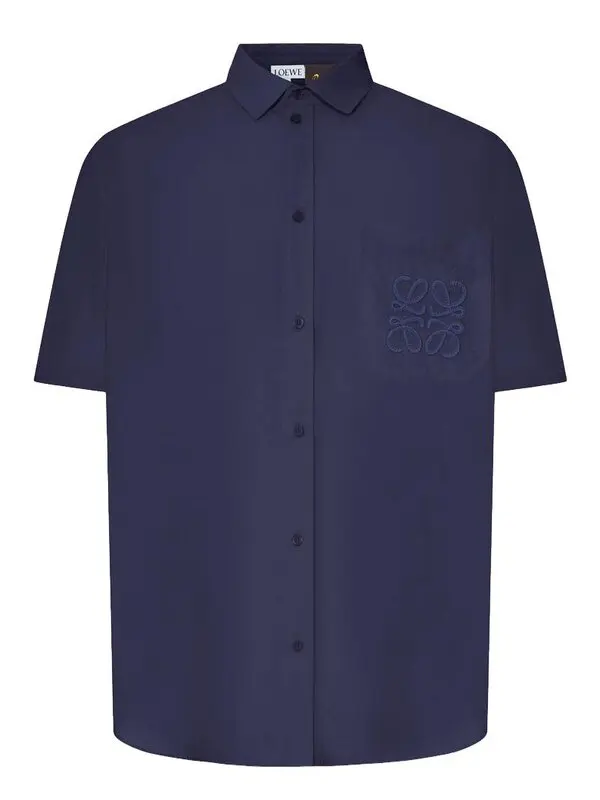 Loewe X Paula`s Ibiza Short-sleeved Textured Poplin Shirt - Blue