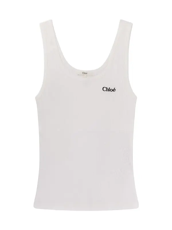 Chloé Ribbed Cotton Tank Top - White