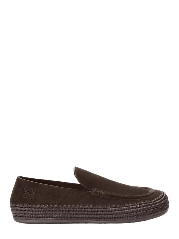 Loewe X Paula's Ibiza Rio Suede And Raffia Loafers - Brown