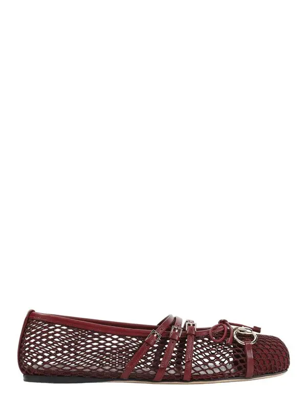 Gucci Mesh Ballerinas With Horsebit Detail - Red