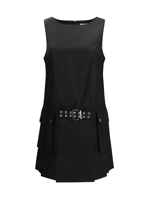 GANNI Duchesse Nylon Belted Mini Dress - Black