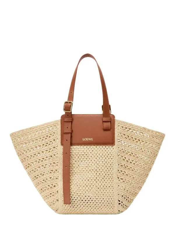 Loewe Hammock Cabas Medium Bag In Raffia And Calfskin - Multicolor