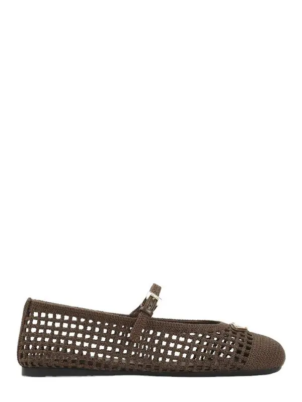 Prada Crochet Ballet Flats With Buckle Detail - Brown