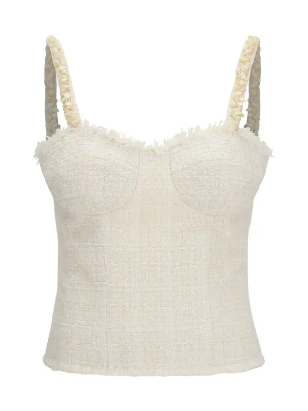 Balmain Tweed Top With Pearl Straps - Multicolor