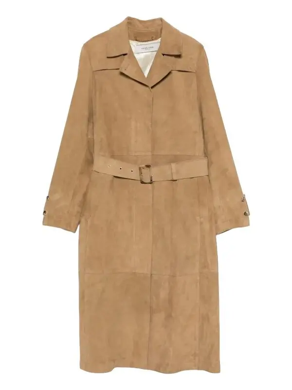 GOLDEN GOOSE Peggy Trench Coat With Belt In Light Suede - Brown