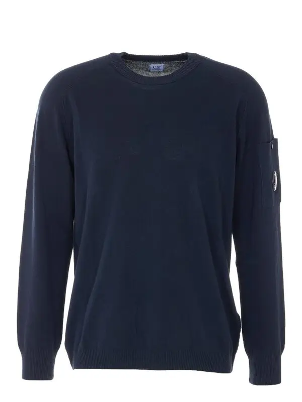 C.P. COMPANY Lens Logo Crew Neck Sweater - Blue