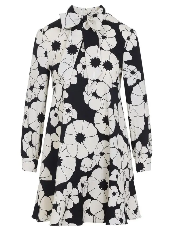Celine Floral Print Virgin Wool & Mohair Blend Mini Dress - Black