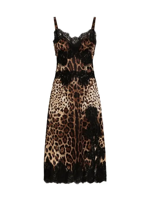 Dolce & Gabbana Satin Midi Lingerie Dress With Lace Trim - Multicolor