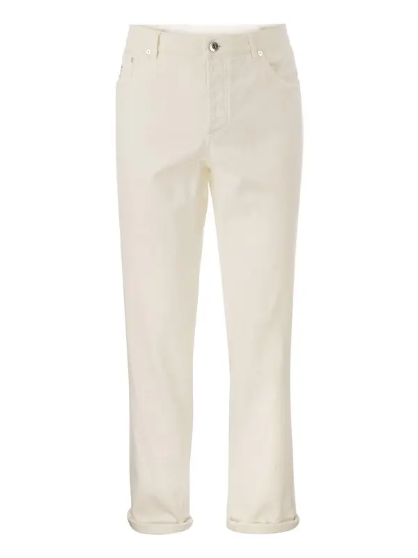 Brunello Cucinelli Five-pocket Traditional Fit Trousers In Light Comfort-dyed Denim - White